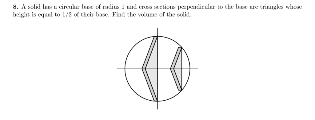 Solved A solid has a circular base of radius 1 and cross | Chegg.com