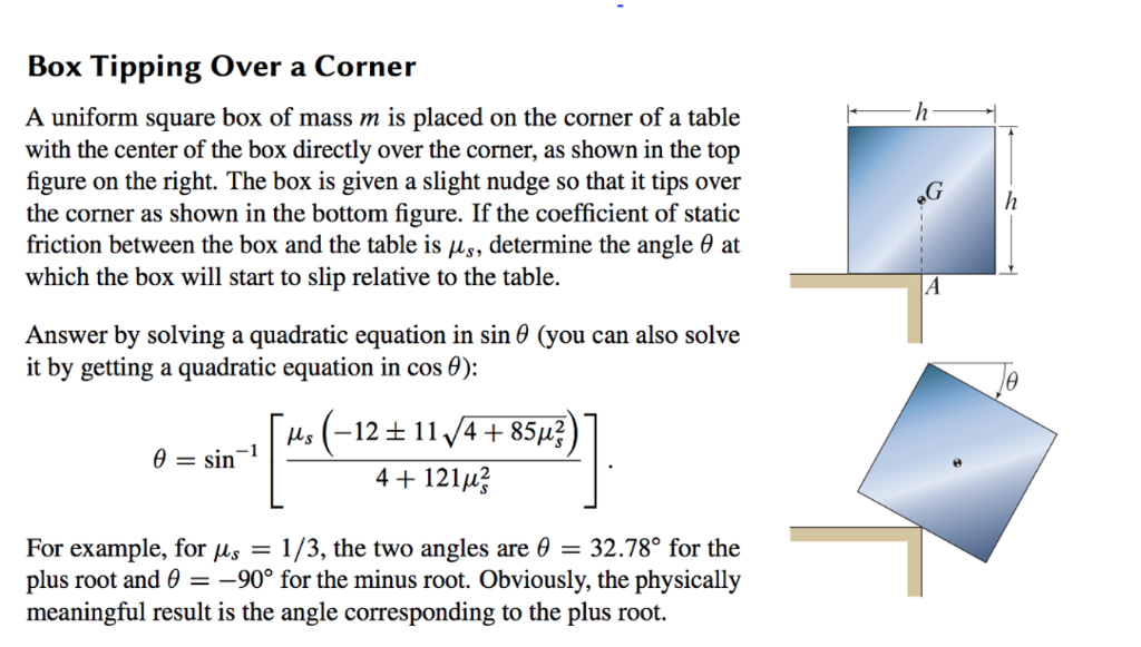 Solved Box Tipping Over a Corner A uniform square box of | Chegg.com