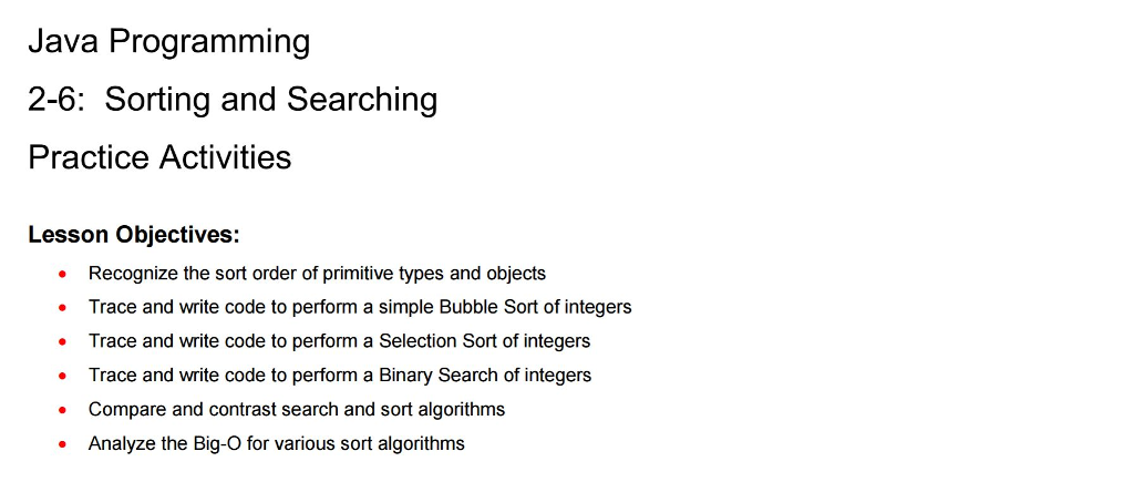 Solved Java Programming 2 6 Sorting And Searching Practice 1663