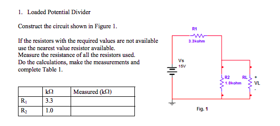 Solved 1. Loaded Potential Divider Construct the circuit | Chegg.com