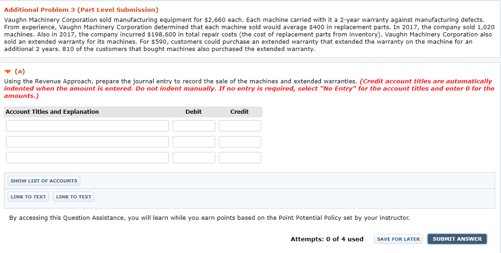 Solved Additional Problem 3 (Part Level Submission) Vaughn | Chegg.com