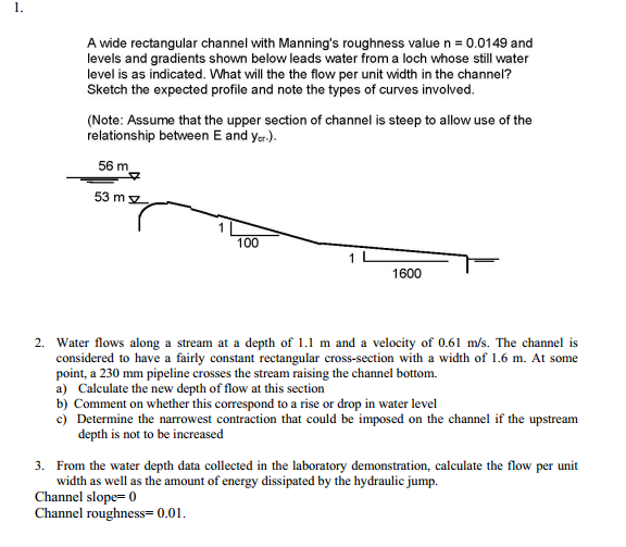 A wide rectangular channel with Manning's roughness | Chegg.com