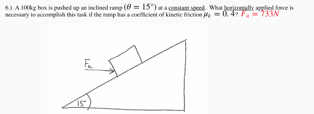 Solved A 100kg box is pushed up an inclined ramp (theta = 15 | Chegg.com