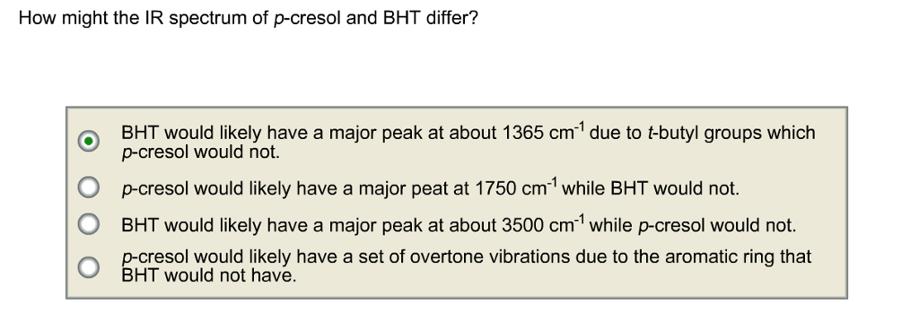 Solved How might the IR spectrum of rho-cresol and BHT | Chegg.com