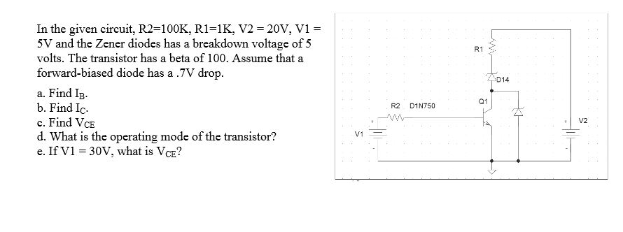 Solved In the given circuit R2=100K, R1=1K, V2 = 20V, VI 5V | Chegg.com