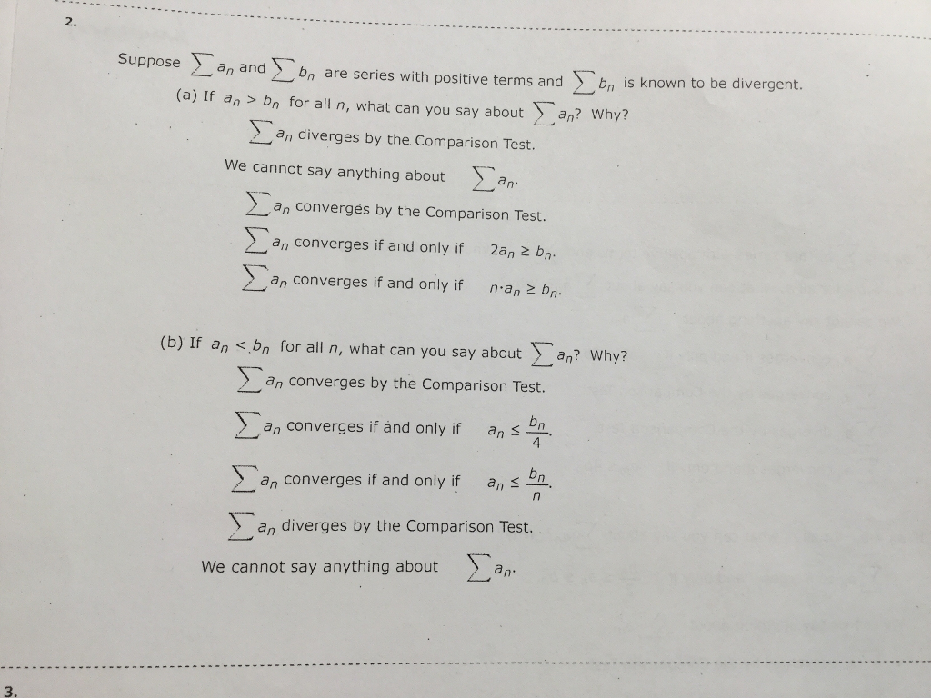 Solved 2. Suppose and on are series with positive terms | Chegg.com
