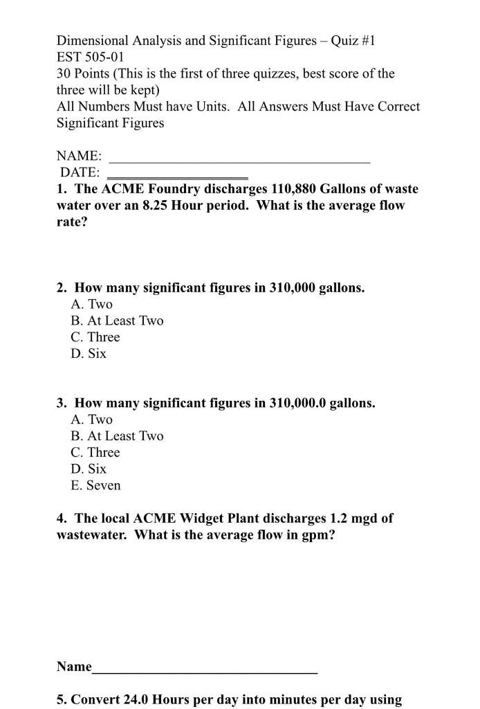 Solved Dimensional Analysis and Significant Figures-Quiz #1 | Chegg.com
