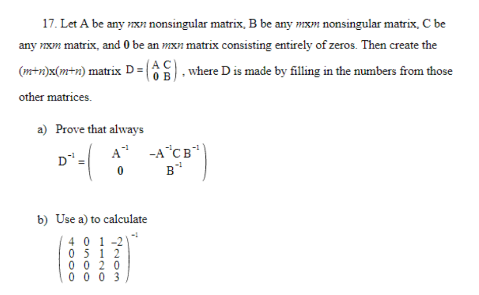 17. Let A be any nx/n nonsingular matrix, B be any | Chegg.com