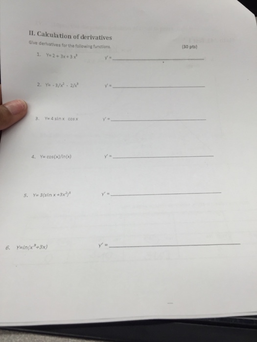 Solved Calculation of derivatives Give derivatives for the | Chegg.com