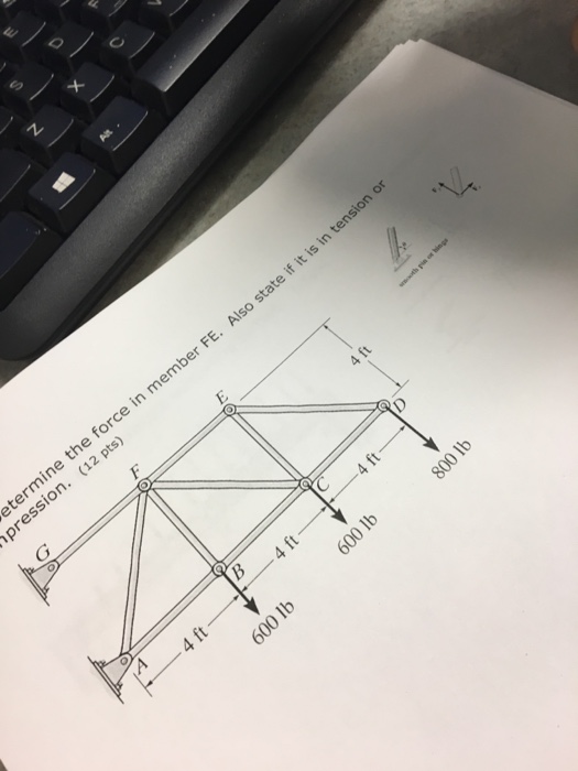 Solved Determine the force in member FE. Also state if it is | Chegg.com