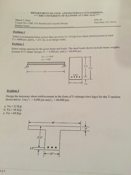 Solved DEPARTMENT OF CIVIL AND MATERIALS ENGINEERING THE | Chegg.com