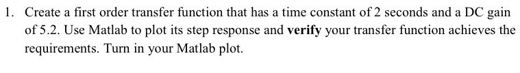 Solved Develop a first order transfer function with the | Chegg.com