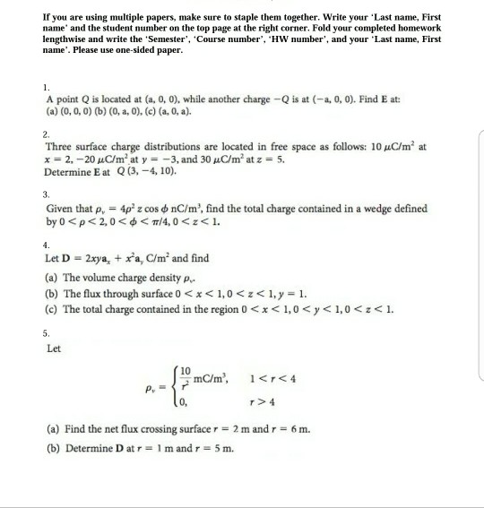 Solved If you are using multiple papers, make sure to staple | Chegg.com