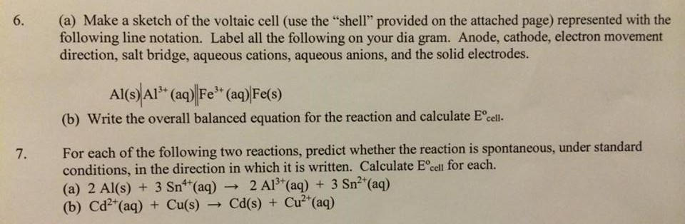 Solved Make a sketch of the voltaic cell (use the ''shell" | Chegg.com