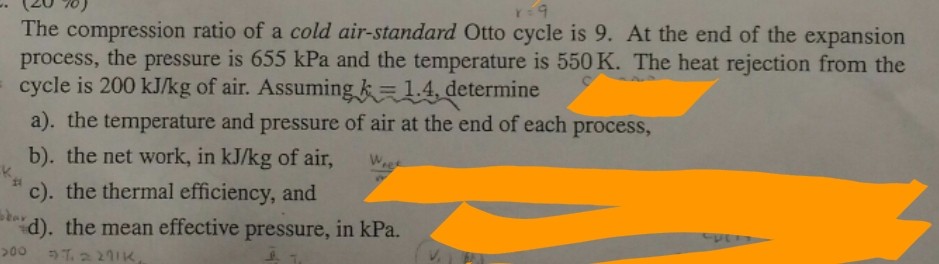 Solved The compression ratio of a cold air-standard Otto | Chegg.com