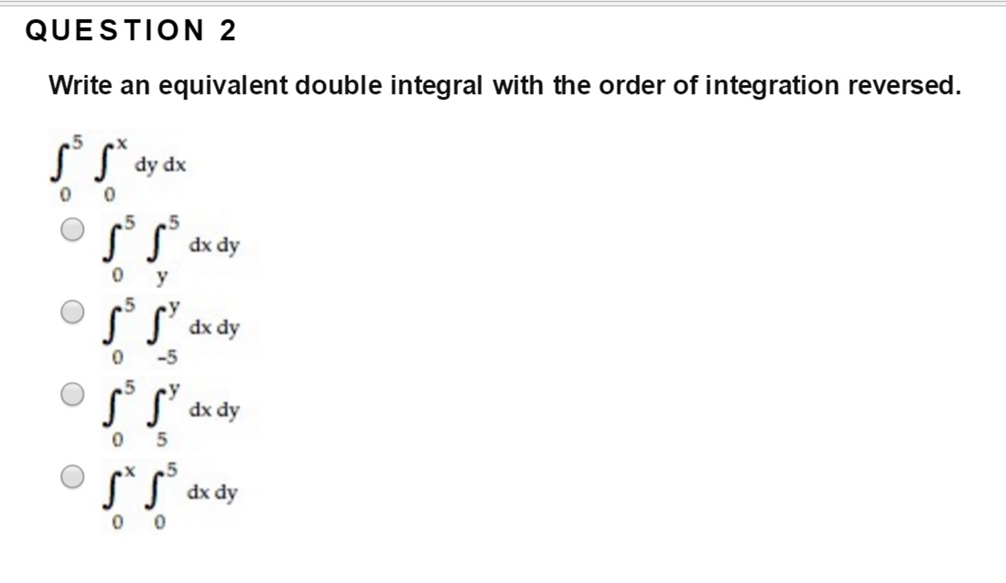 Solved Write an equivalent double integral with the order of | Chegg.com