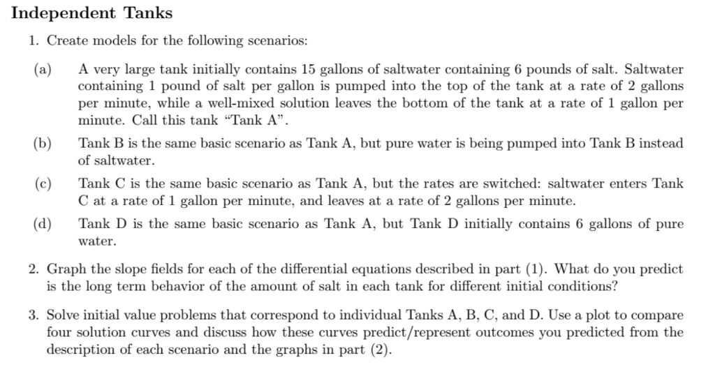Solved Independent Tanks 1. Create models for the following | Chegg.com