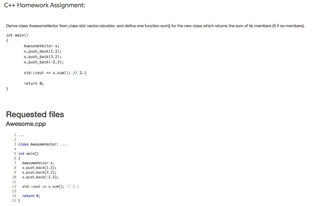 Solved C++ Homework Assignment Derive class AwesomeVector | Chegg.com
