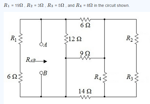 Solved Find RAB. R1 = 19 ohm, R2 = 3ohm, R3 = 5 ohm, and R4 | Chegg.com