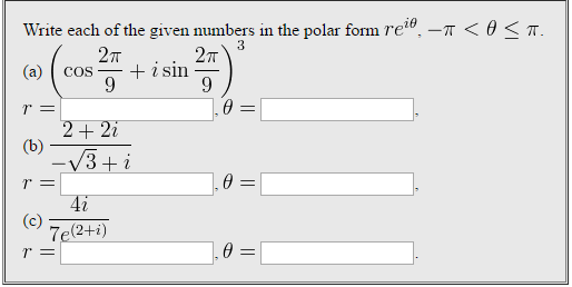 Solved Write each of the given numbers in the polar form | Chegg.com