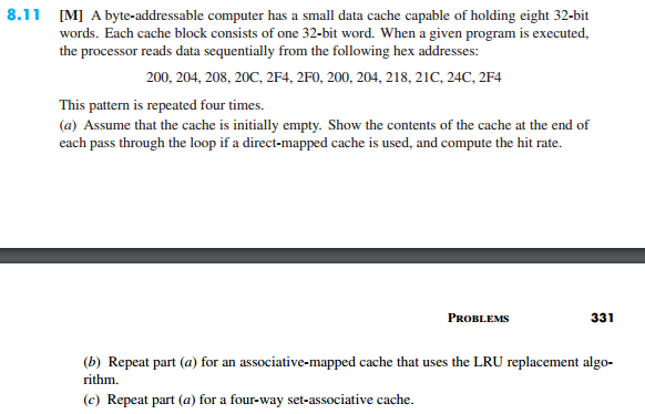 Solved A byte-addressable computer has a small data cache | Chegg.com