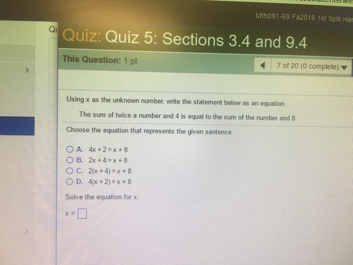 Solved Using x as the unknown number, write the statement | Chegg.com