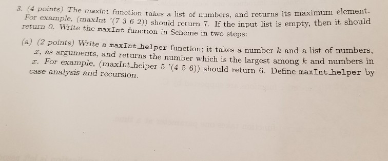 Solved D Returns Its Maximum Element If The Input List Is 