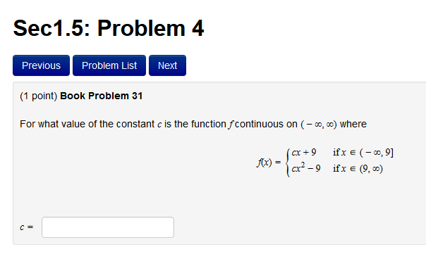 Solved For what value of the constant c is the function f | Chegg.com