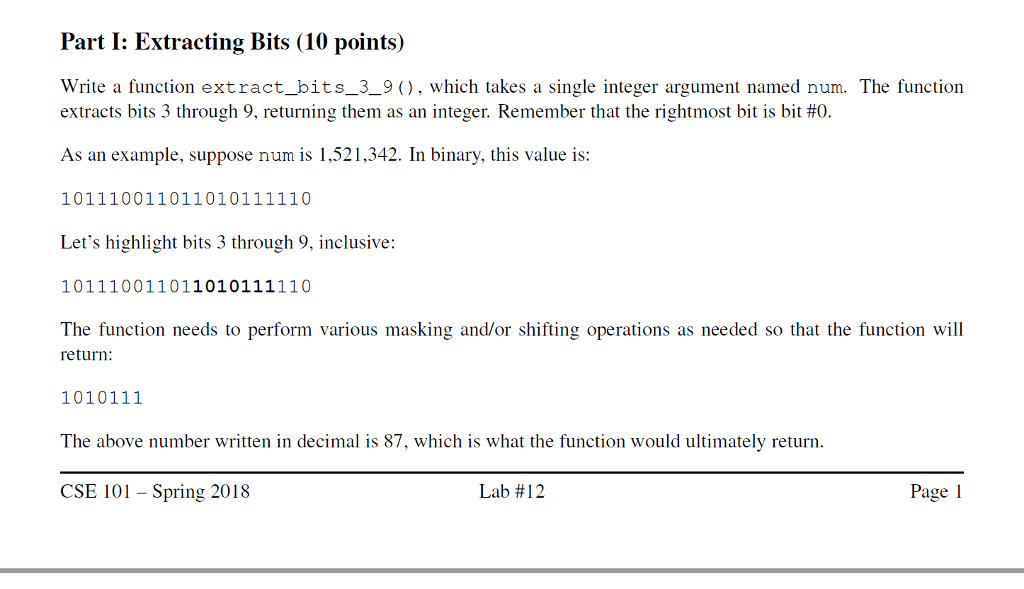 Solved Part I Extracting Bits 10 Points Write A Function 