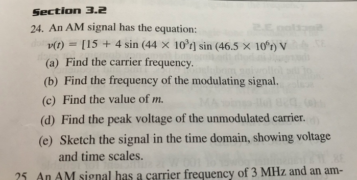 Solved Section 3.2 24. An AM signal has the equation: D() | Chegg.com