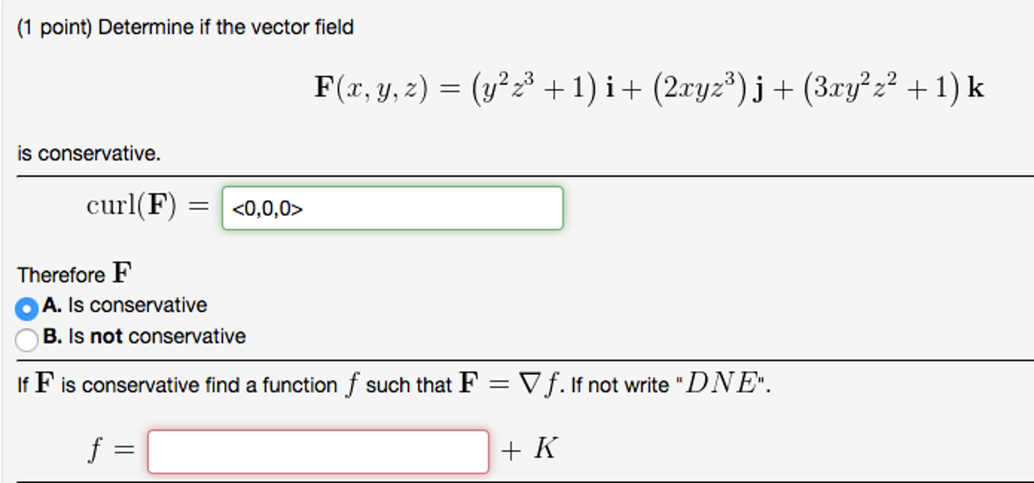 Solved Determine if the vector field F(x, y, z) = (y^2z^3 + | Chegg.com
