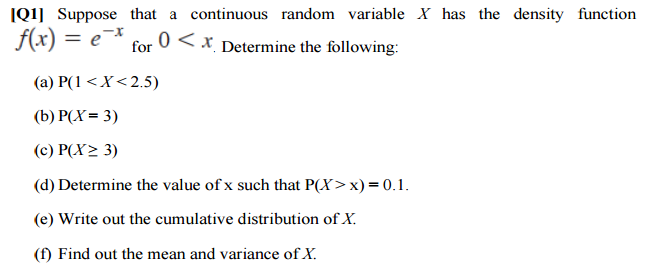 Solved Suppose That A Continuous Random Variable X Has Th