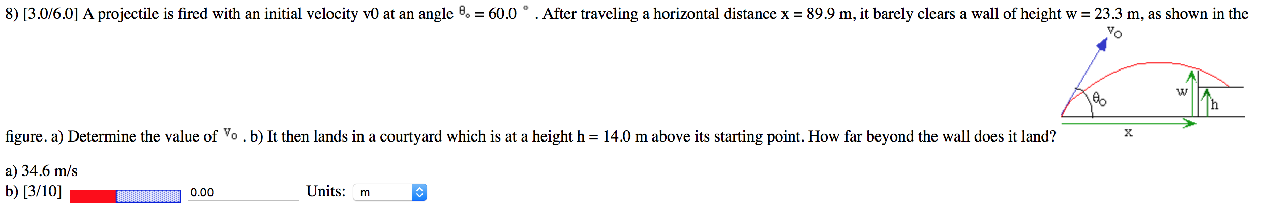 Solved A projectile is fired with an initial velocity v0 at | Chegg.com
