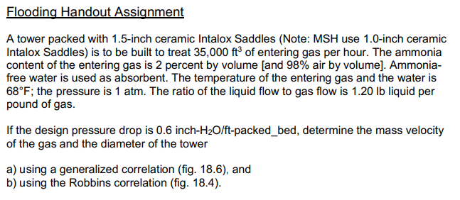 Solved Flooding Handout Assianment A tower packed with | Chegg.com