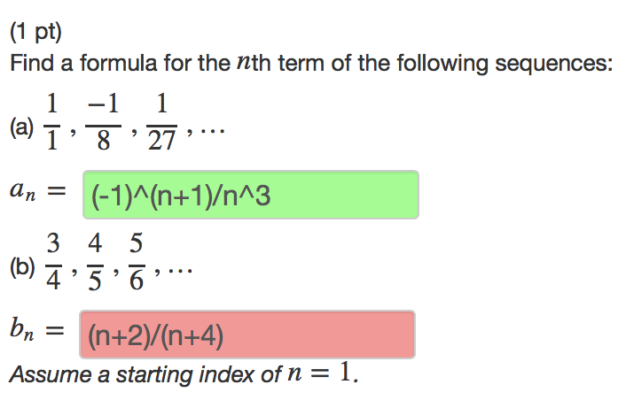 Solved (1 pt) Find a formula for the nth term of the | Chegg.com