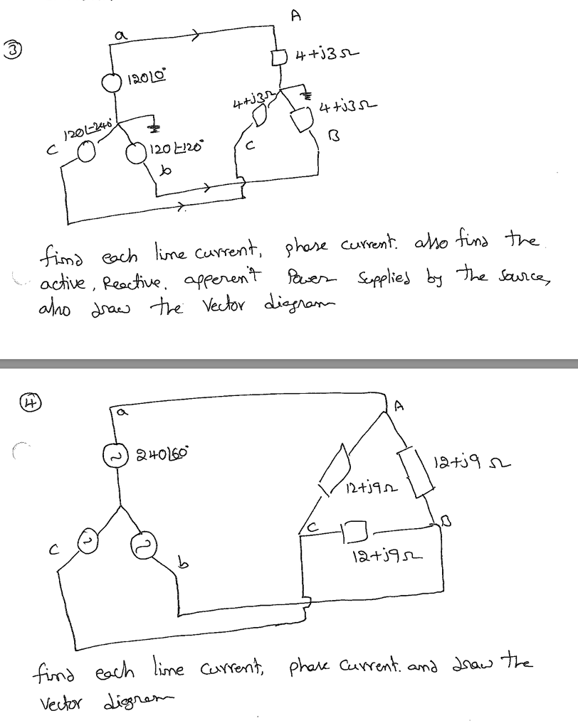 Solved Find each line current, phase current, also find | Chegg.com