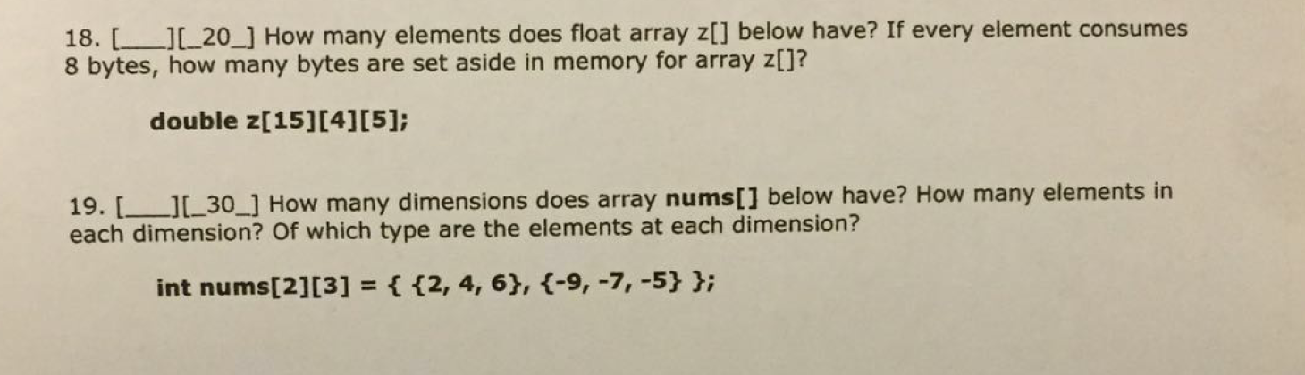 Solved How many elements does float array z[] below have? If | Chegg.com