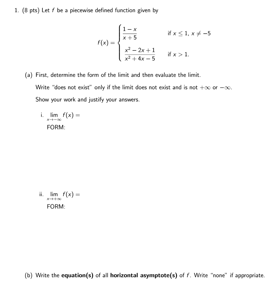 Solved 1 8 Pts Let F Be A Piecewise Defined Function