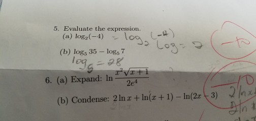 Solved Evaluate the expression. (a) log_2(-4) (b) log_5 35 | Chegg.com