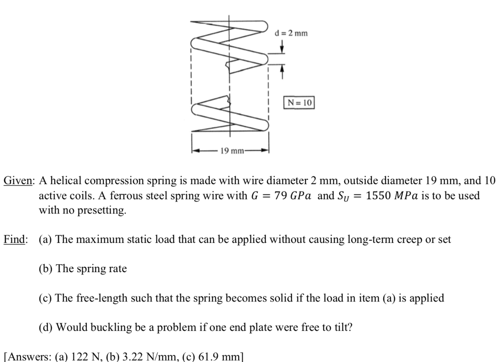 Solved d-2 mm N 10 19 mm Given: A helical compression spring | Chegg.com