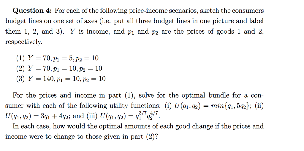 Question 4: For each of the following price-income | Chegg.com