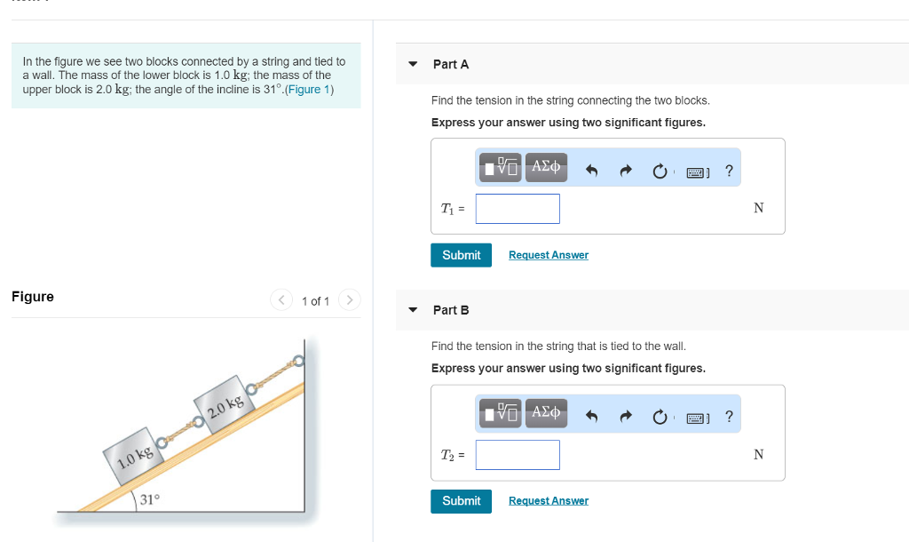 Solved In the figure we see two blocks connected by a string | Chegg.com