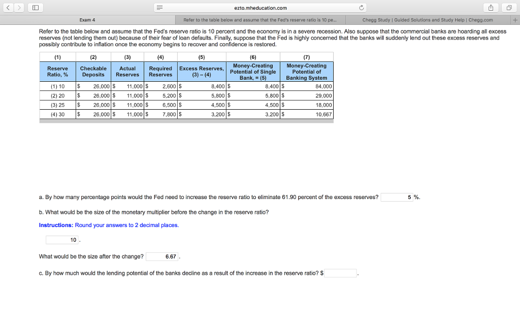 Solved Refer to the table below and assume that the Fed's | Chegg.com