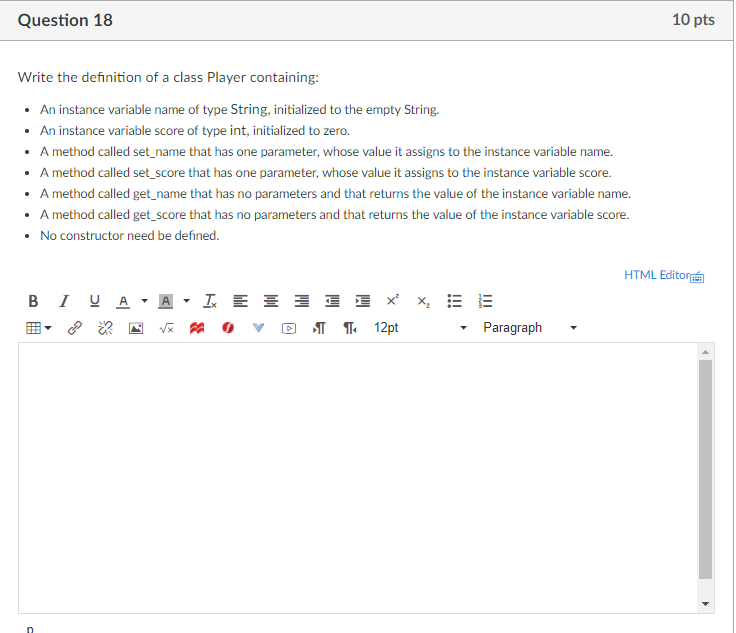 Solved Write the definition of a class Player containing: | Chegg.com