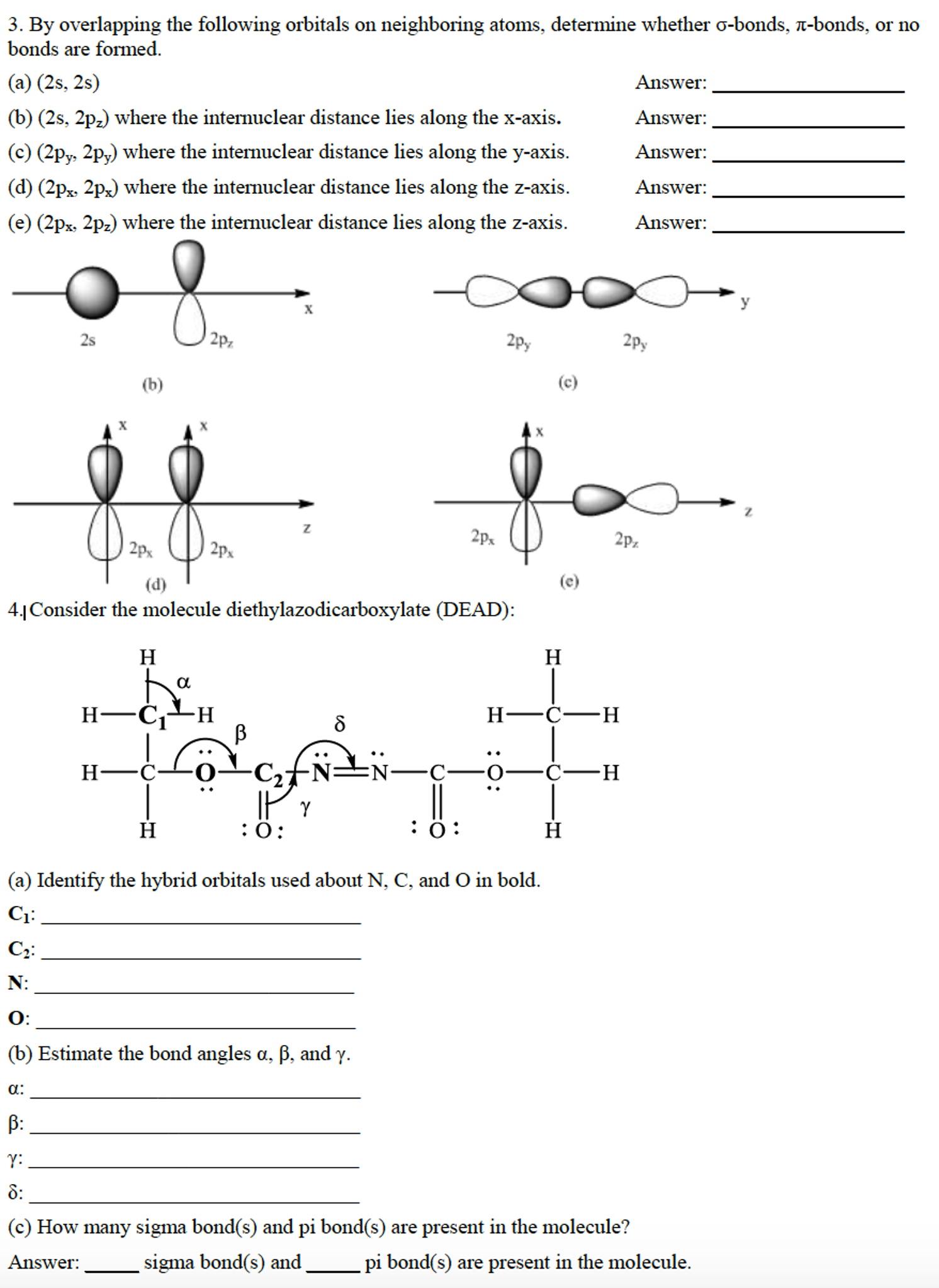 Solved By overlapping the following orbitals on neighboring | Chegg.com