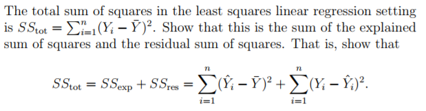Solved The total sum of squares in the least squares linear | Chegg.com