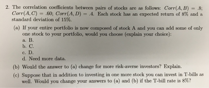 Solved The correlation coefficients between pairs of stocks | Chegg.com