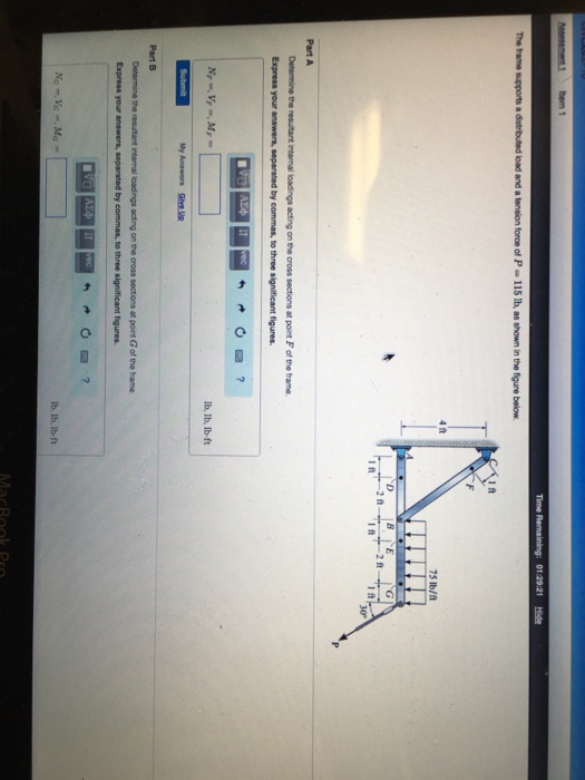Solved The frame supports a distributed load and a tension | Chegg.com