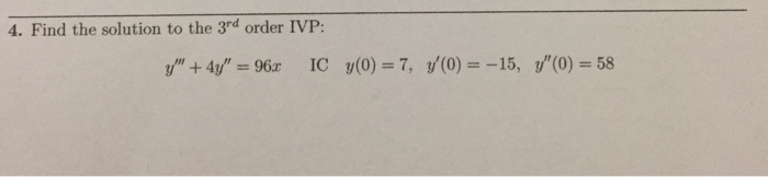Solved Find the solution to the 3rd order IVP: y''' + 4y'' = | Chegg.com