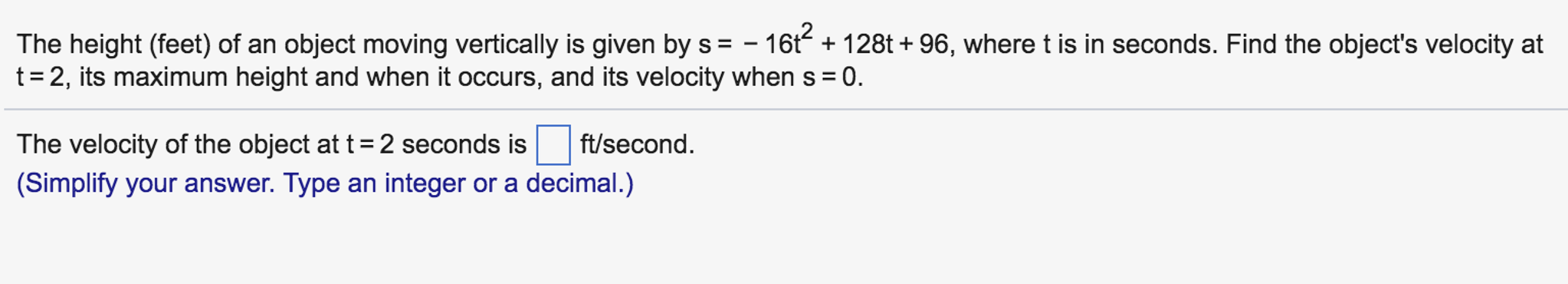 Solved The height (feet) of an object moving vertically is | Chegg.com